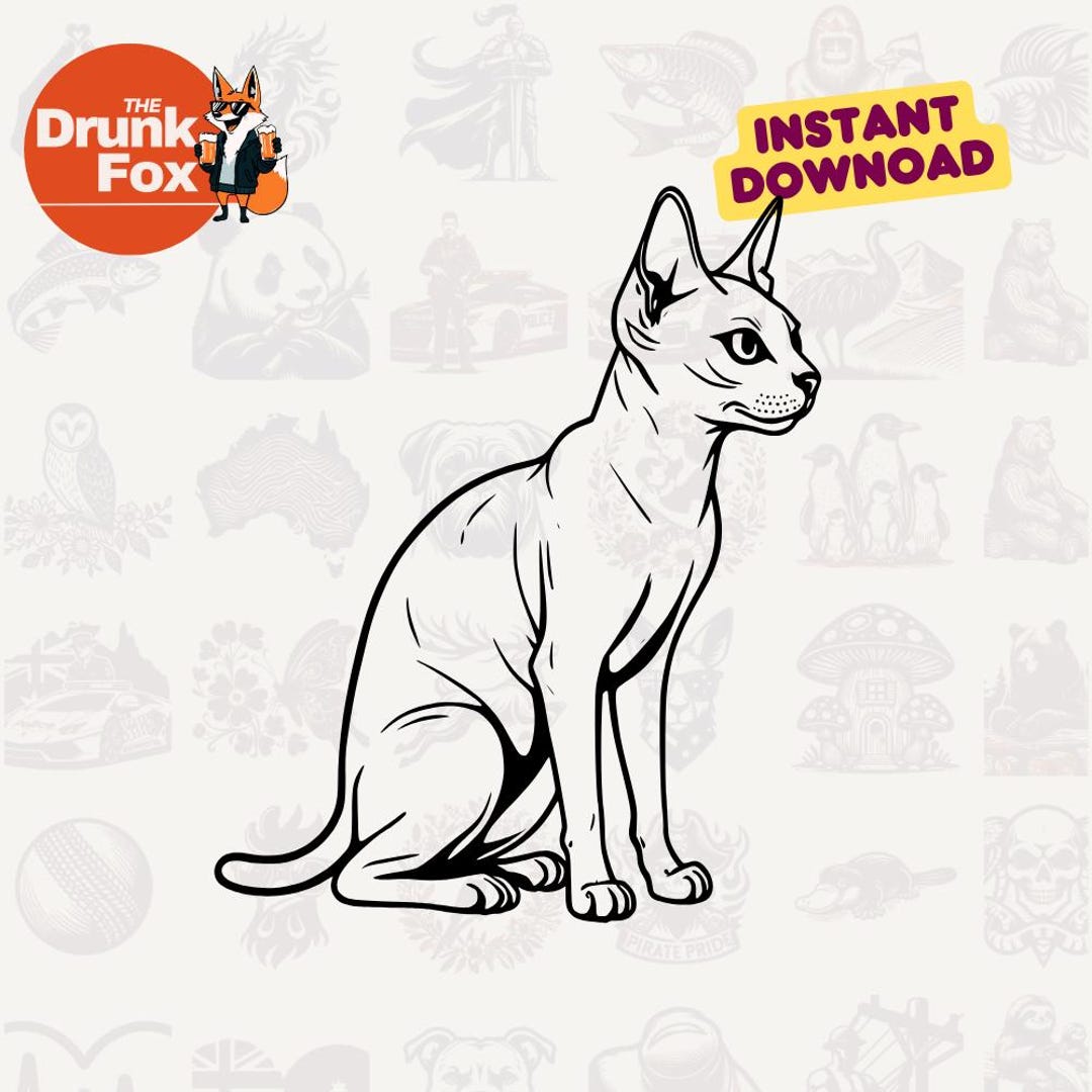 Side Profile Sphynx Cat SVG – Detailed Line Art of Elegant Hairless ...