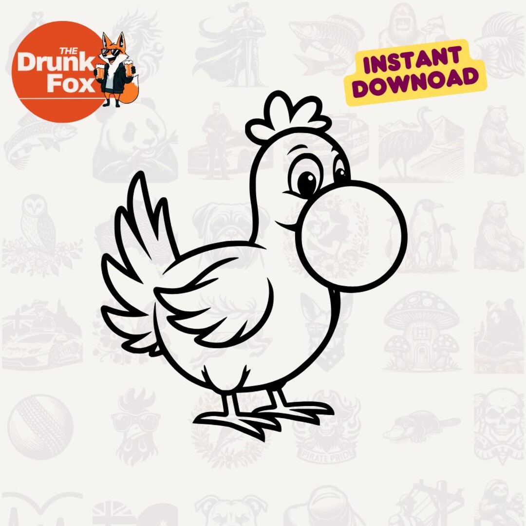 Bubble Gum Chicken SVG - Winking Silly Funny Chicken Clipart - Etsy
