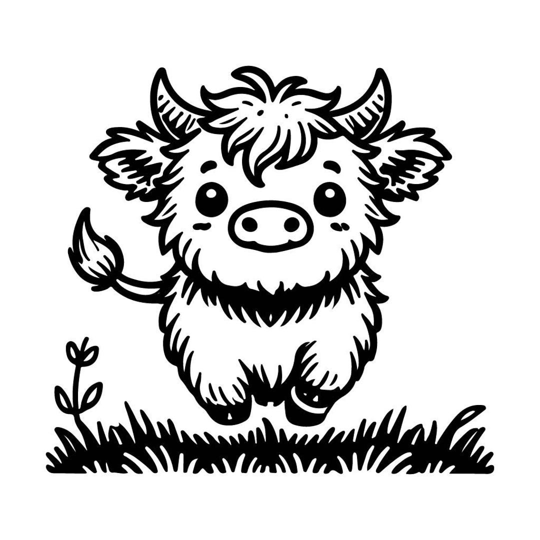 Baby Highland Cow and Grass SVG Vector File for Laser Cutting 2 - Etsy
