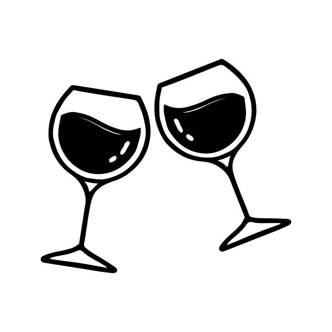Wine Glass SVG Vector File for Laser Cutting 2 | Black & White Vector ...