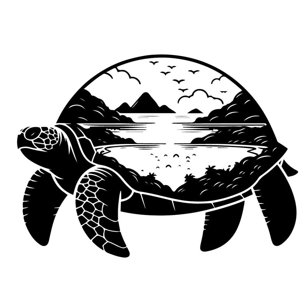 Turtle Landscape SVG 2 | Black & White Vector File for Laser Cutting ...