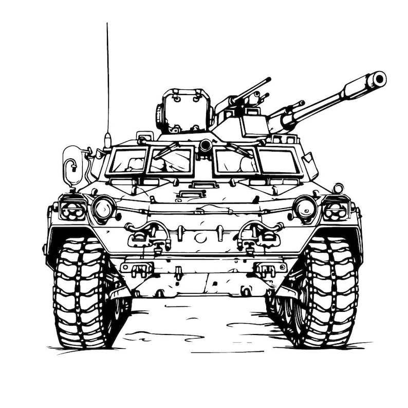 Military Vehicle Line Art Background Black and White SVG Vector File ...