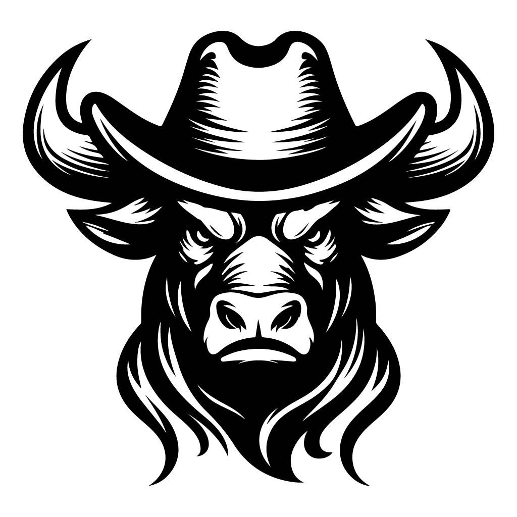 Cowboy Hat Bull SVG Vector File for Laser Cutting | Black & White ...