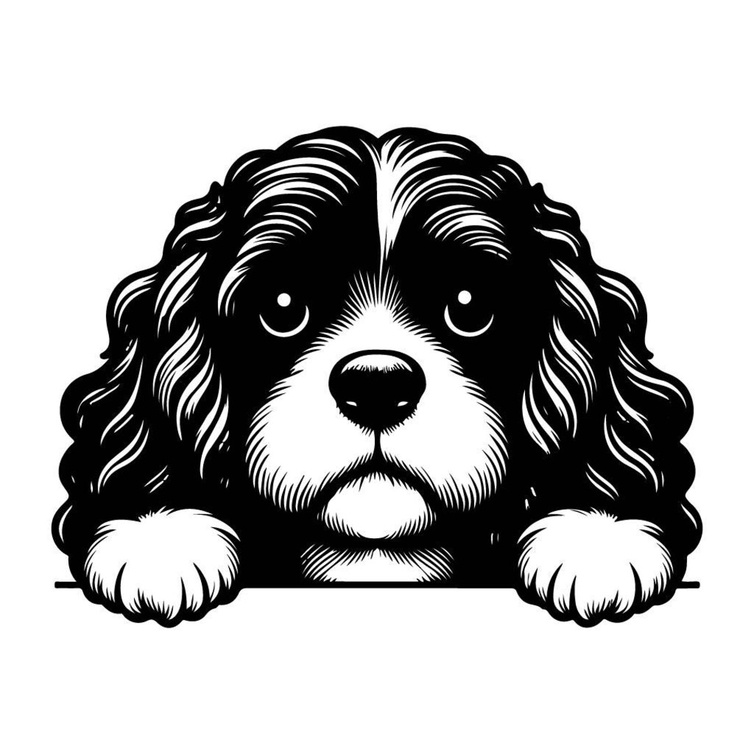 Peeking Cavapoo Dog SVG 2 | Black & White Vector File for Laser Cutting | Perfect Crafting ...