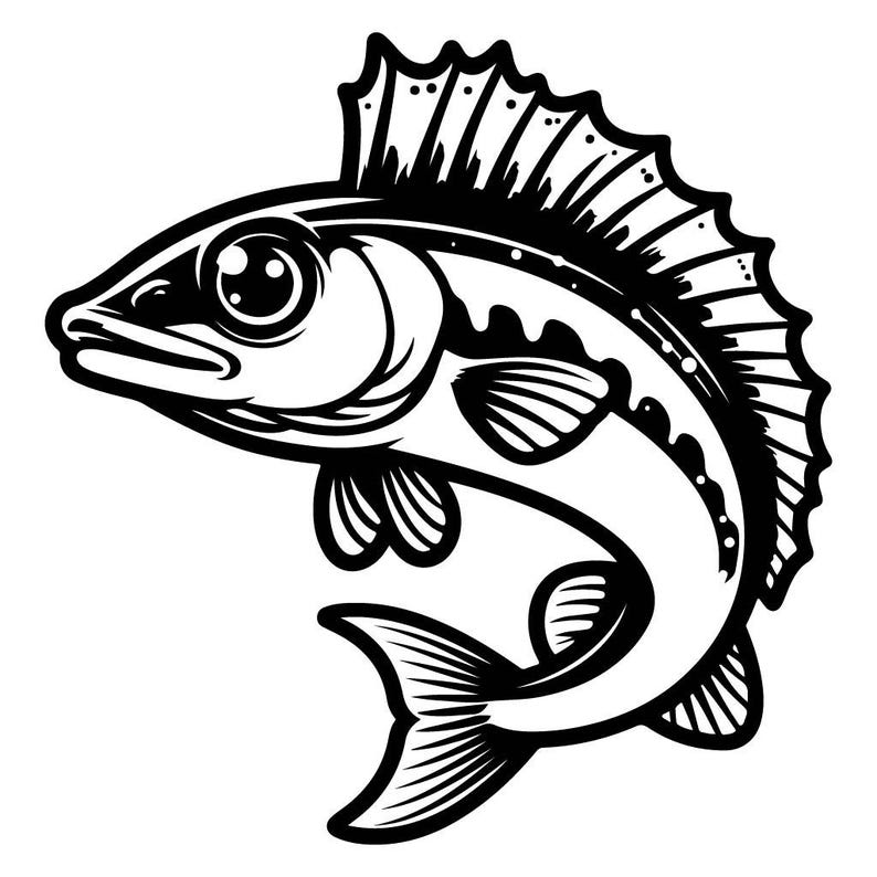 Walleye Fish SVG 1 | Fishing SVG | Black & White Vector File for Laser ...