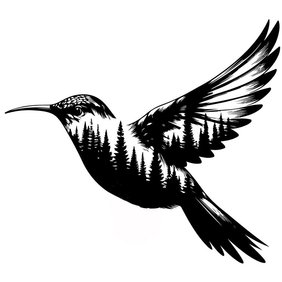 Hummingbird Forest SVG 3 | Black & White Vector File for Laser Cutting ...
