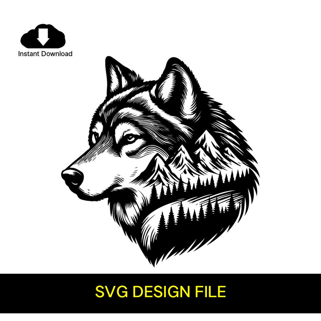 Wolf Head and Landscape SVG, Instant Download - Background Black and ...