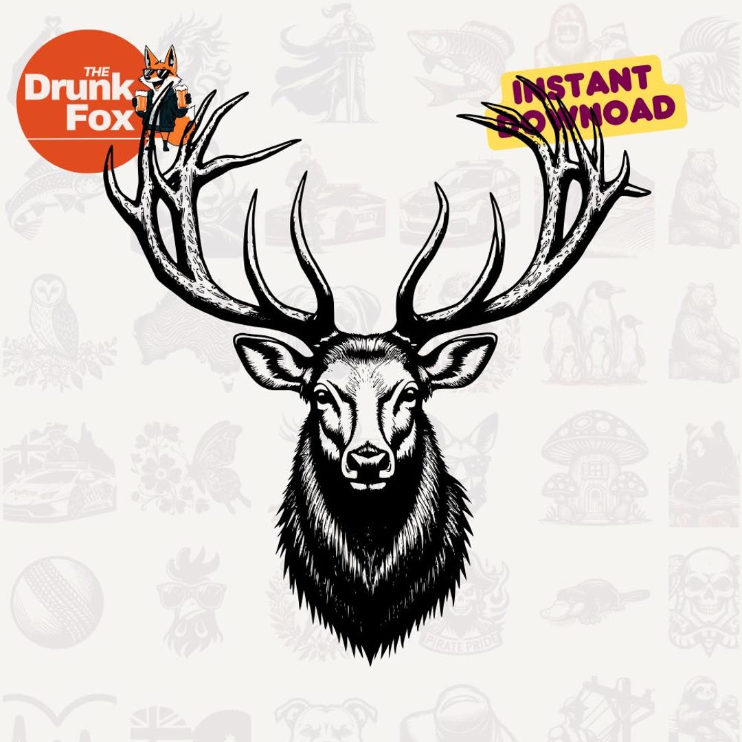 Intricate Elk Head SVG With Branching Antlers and Organic Tree Patterns ...