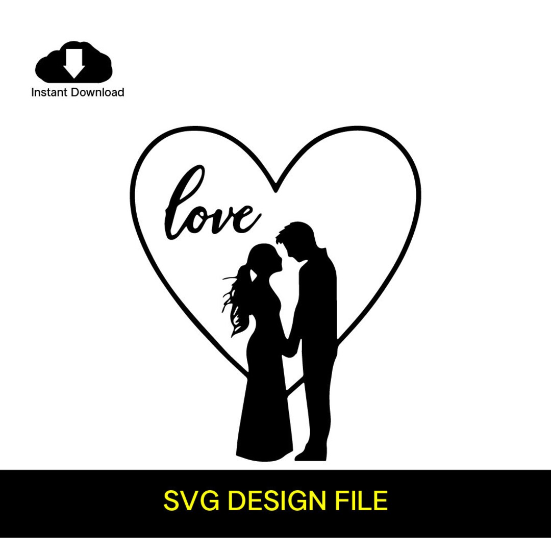 Romantic Love SVG Romantic Couple Hearth Black and White Line Art SVG ...