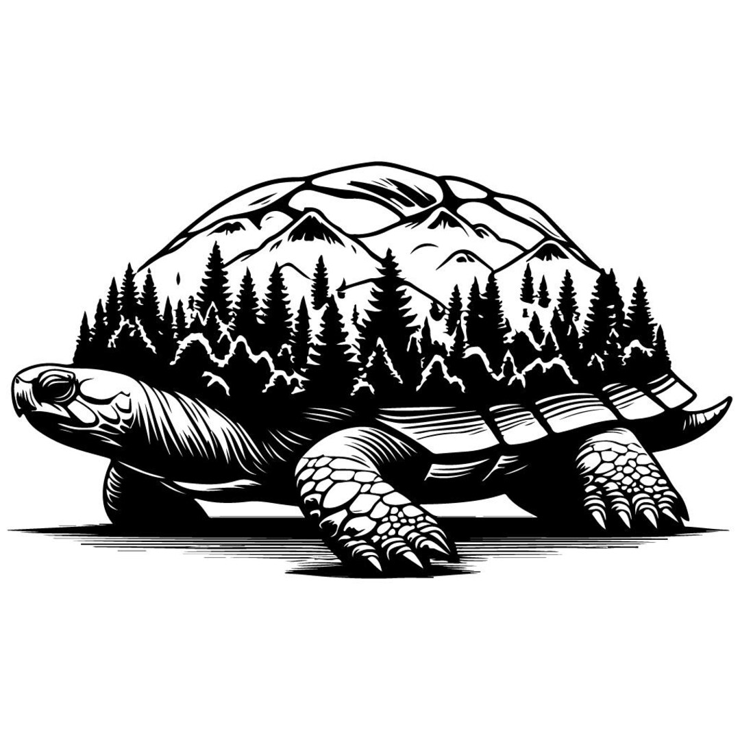 Turtle Landscape SVG 1 | Black & White Vector File for Laser Cutting ...
