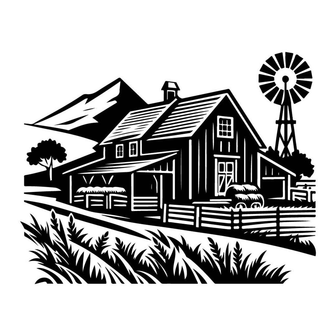 SVG Rustic Farmhouse Vector File | Black & White SVG for Laser Cutting ...