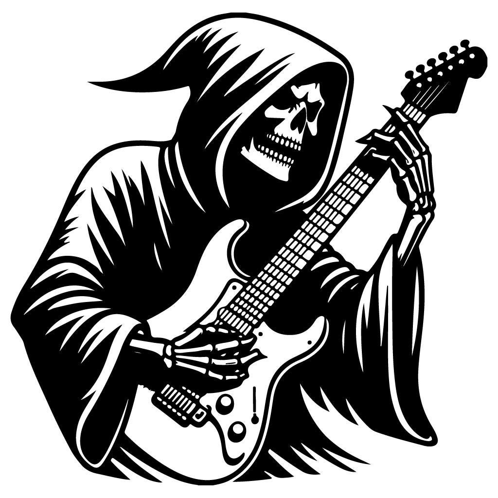 Peeking Grim Reaper Playing Guitar SVG Background Black and White SVG ...