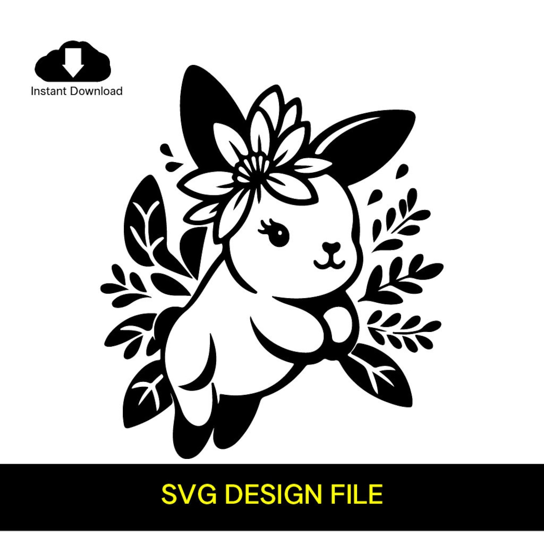 Rabbit Jumping and Floral, Bunny SVG, Easter Day - Background Black and ...