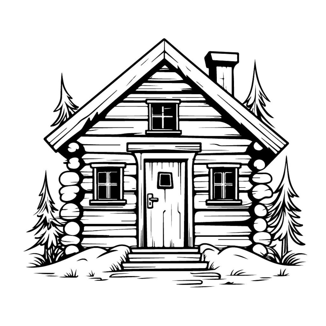 Rustic Log Cabin SVG 4 | Black & White Vector File for Laser Cutting ...