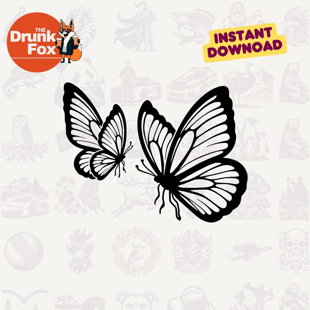 Butterfly Duo SVG – Two Flying Butterflies Tattoo Stencil With Curves ...
