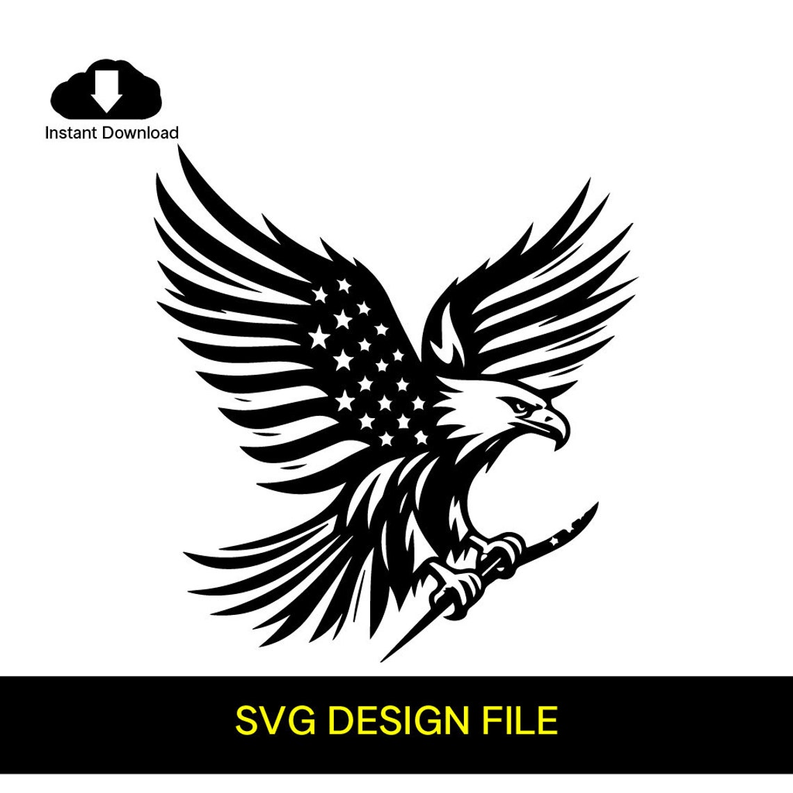 American Flag and Hawk Background Black and White SVG Vector File for ...