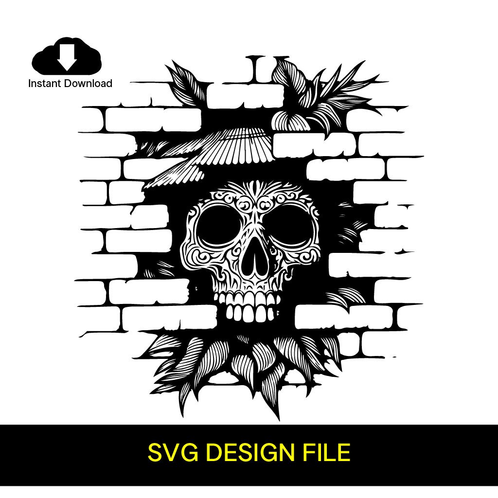 Skull in the Wall SVG Metal Art Instant Download Black and White SVG ...