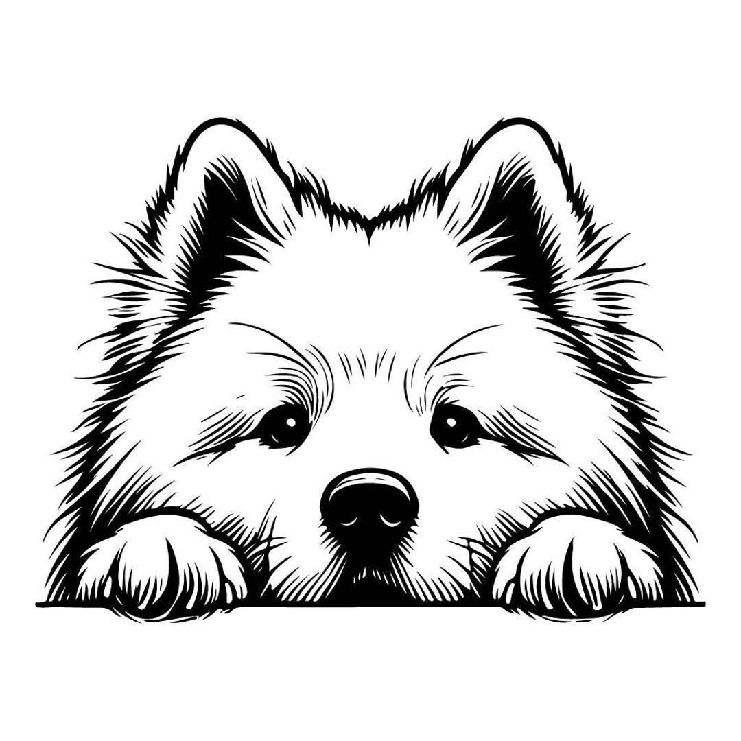 Dog SVG | Peeking Samoyed Dog Vector File for Laser Cutting | Black ...