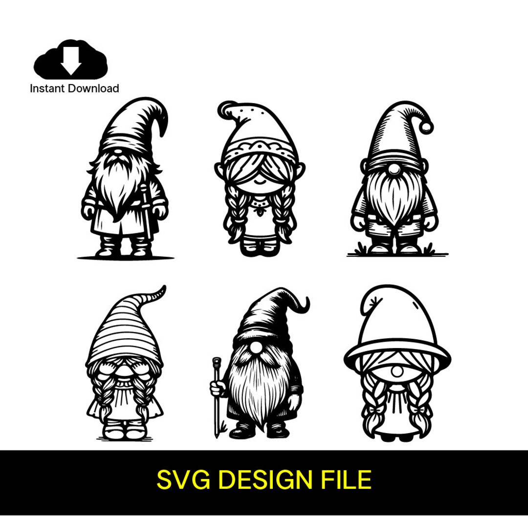 Gnome SVG, Instant Download, Gnome Bundle - Background Black and White ...