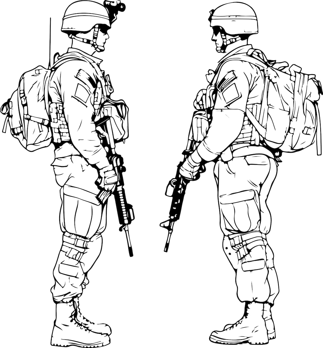 2 American Soldiers Black and White SVG Vector File for Laser Cutting ...