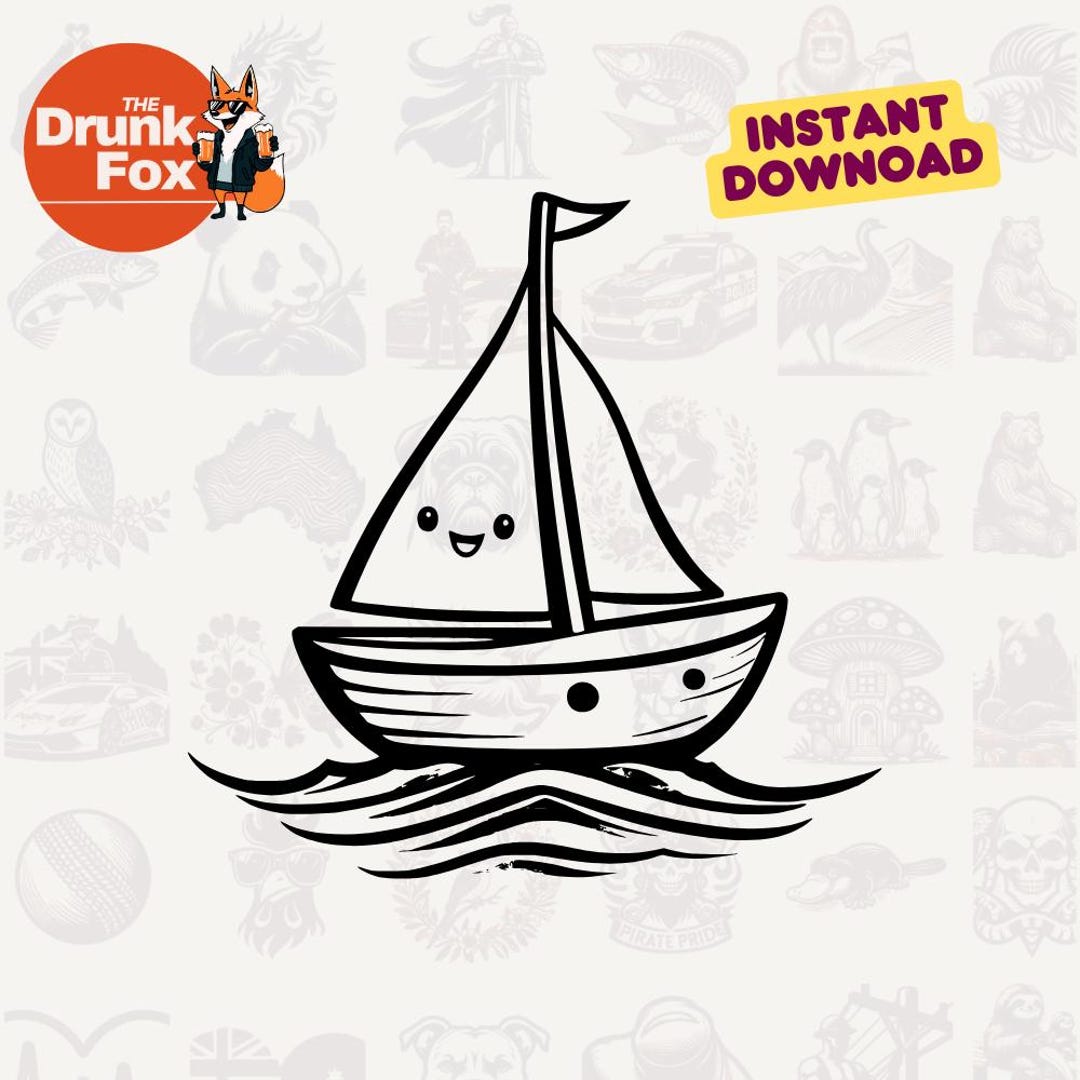 Chibi Sailboat SVG Design - Cute Nautical Waves Cartoon Graphic for T ...