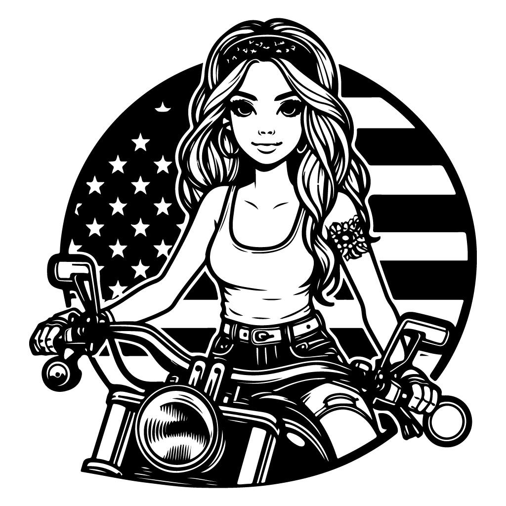 American Biker Girl SVG - Vector File for Laser Cutting - Etsy