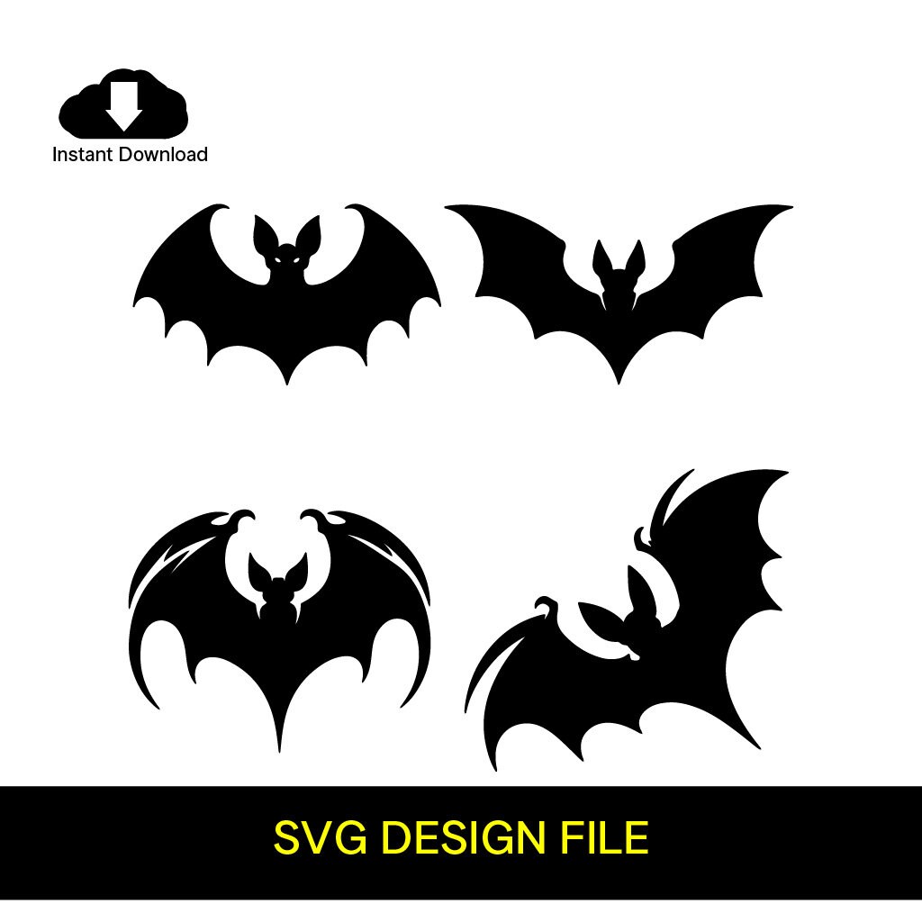 Bat Silhouette SVG Instant Download Black and White SVG Vector File for ...