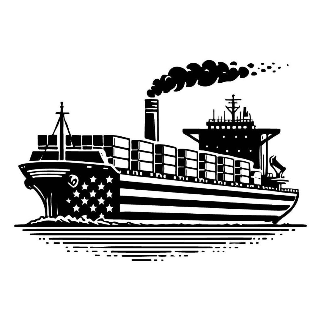 SVG American Cargo Ship Vector File | Black & White Design for Laser ...