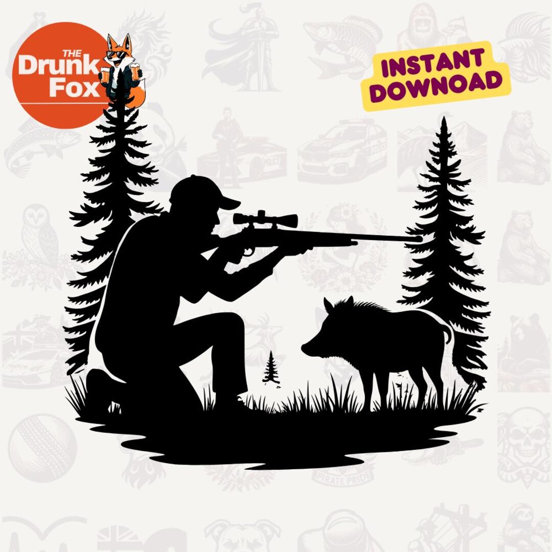 Hunter Aiming at Boar SVG With Forest Background and Crosshair Overlay ...