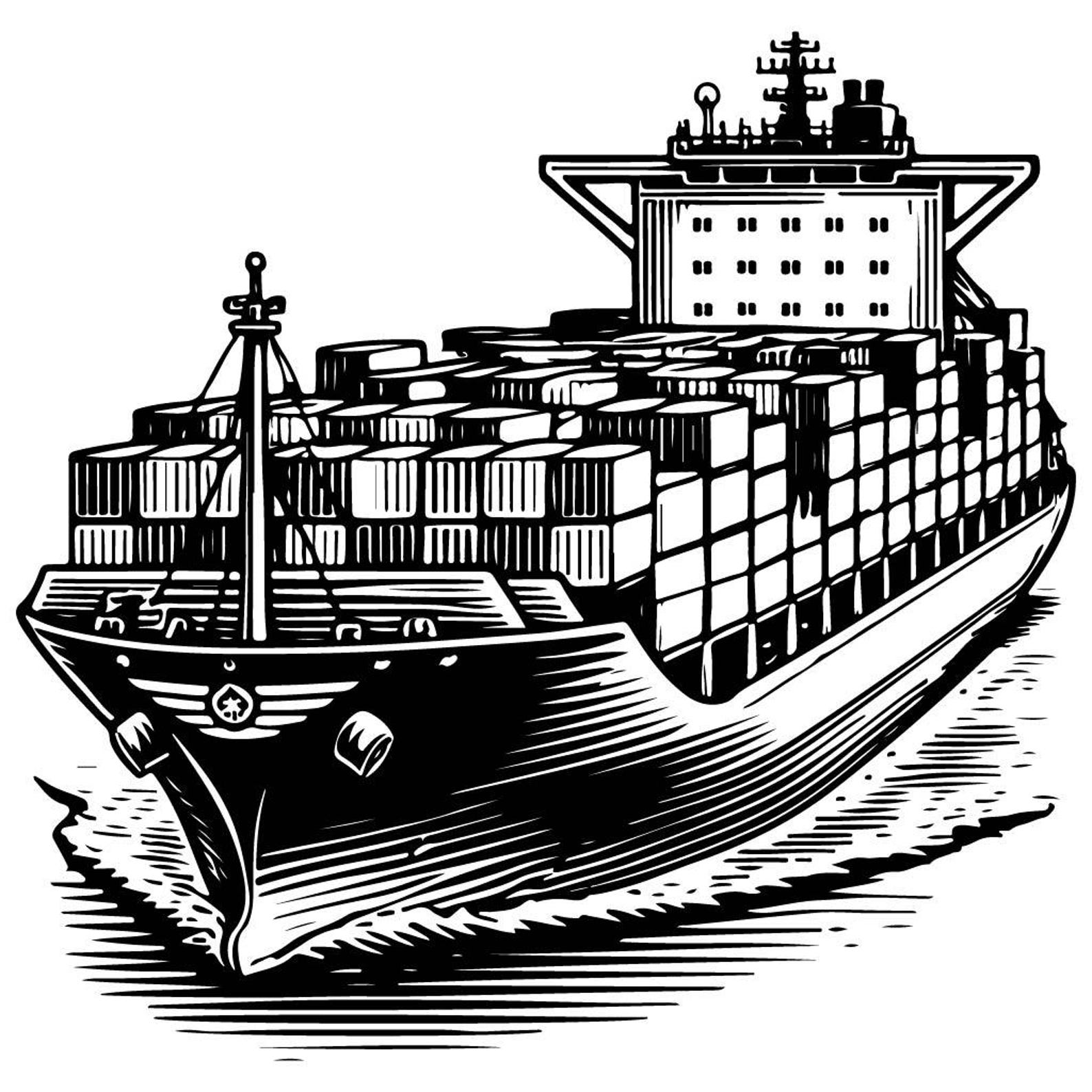 Cargo Ship SVG Black and White SVG Vector File for Laser Cutting 2 - Etsy