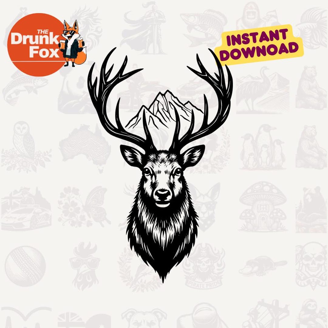 Caribou With Antler Mountains SVG - Vertical Badge Scene for Arctic and ...