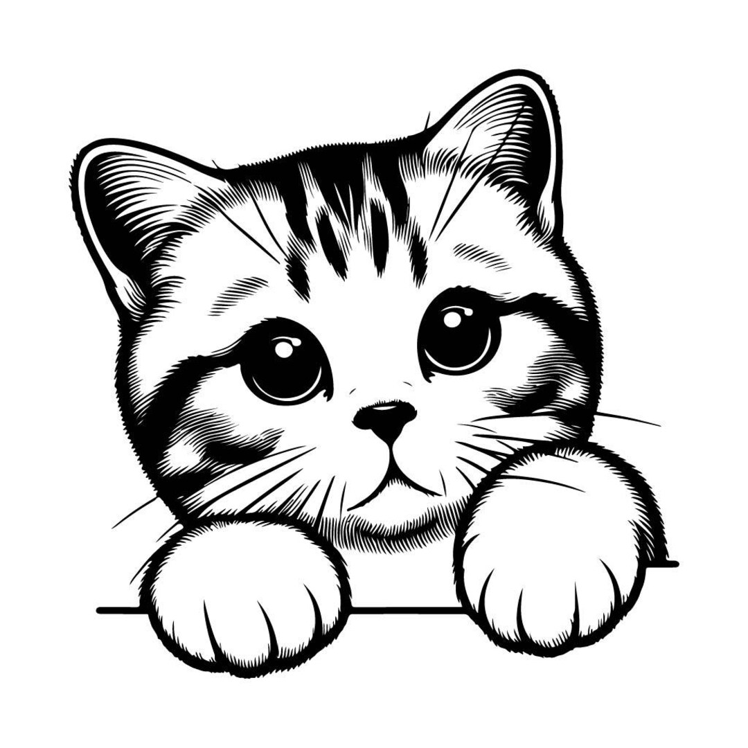 Peeking American Shorthair Cat SVG 1 | Black & White Vector File for ...
