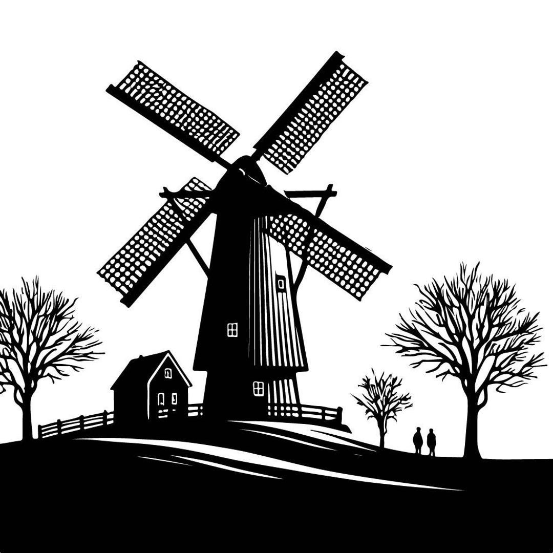 Windmill SVG Vector File for Laser Cutting 2 | Black & White Vector ...