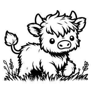 Baby Highland Cow and Grass SVG Vector File for Laser Cutting 1 - Etsy