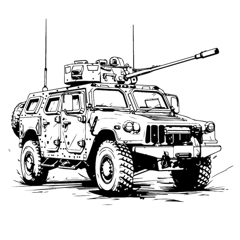 Military Combat Vehicle Background Black and White SVG Vector File for ...