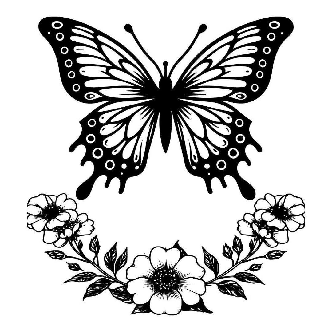 Butterfly and Flower SVG Butterfly Tattoo SVG | Vector File for Laser ...
