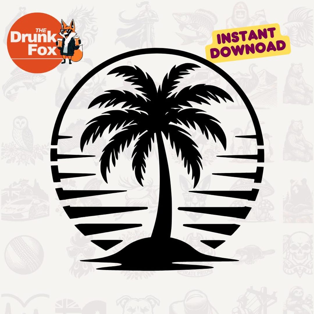 Retro Striped Palm Tree SVG | Vintage Circle Beach Vector for Shirt ...