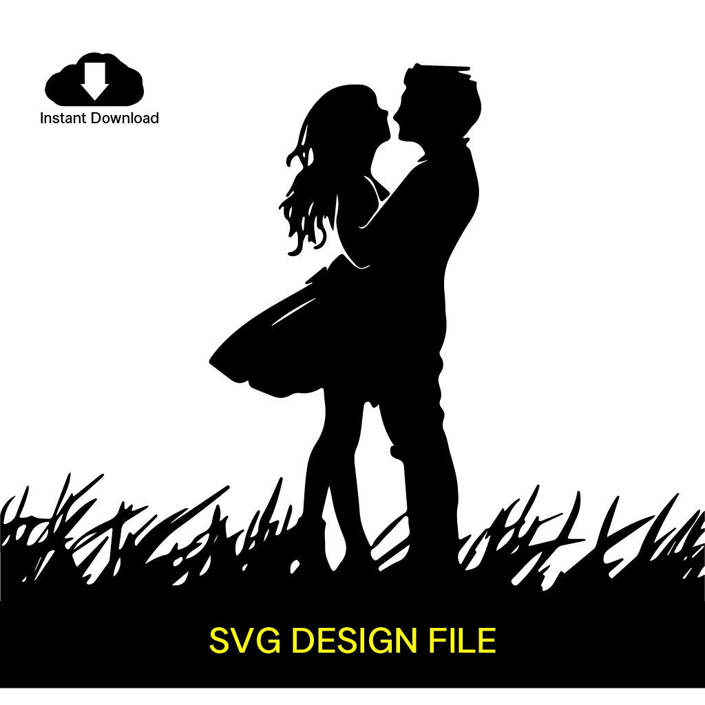 Romantic Couple SVG Silhouette Black and White SVG Vector File for ...