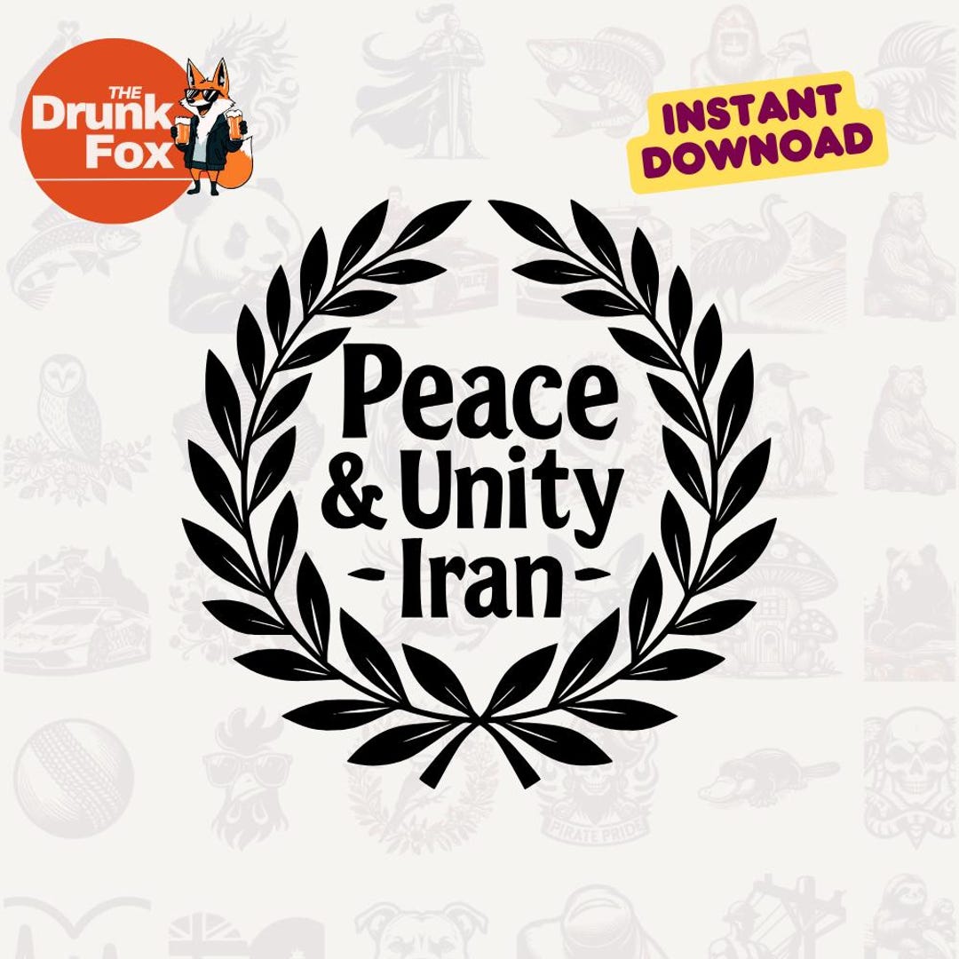 Peace & Unity Iran Crest SVG - Retro Badge With Olive Branches for Anti ...