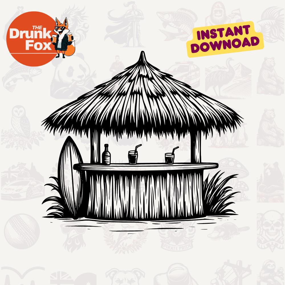 Tiki Hut Bar With Surfboard Decor SVG – Coastal Luau SVG for Engraving ...