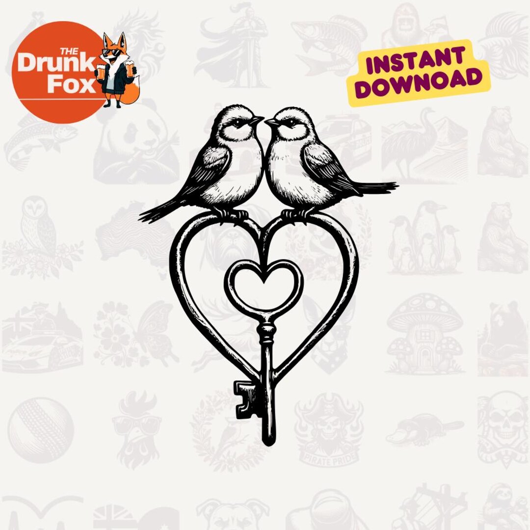 Lovebirds Heart Key SVG Design - Vintage Romantic Key Cutout for ...