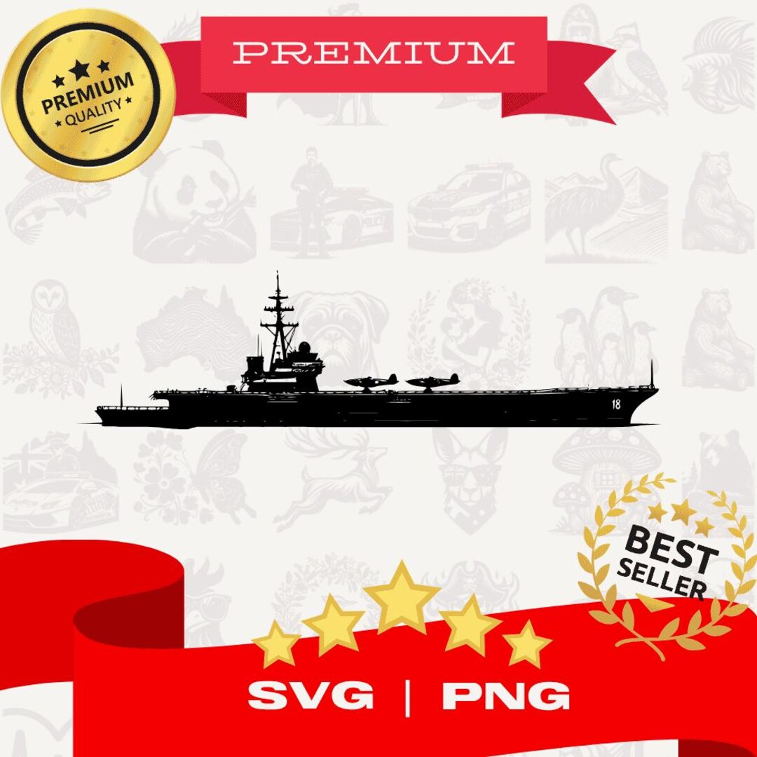 WWII Aircraft Carrier Side View SVG - Vintage Warship Silhouette ...