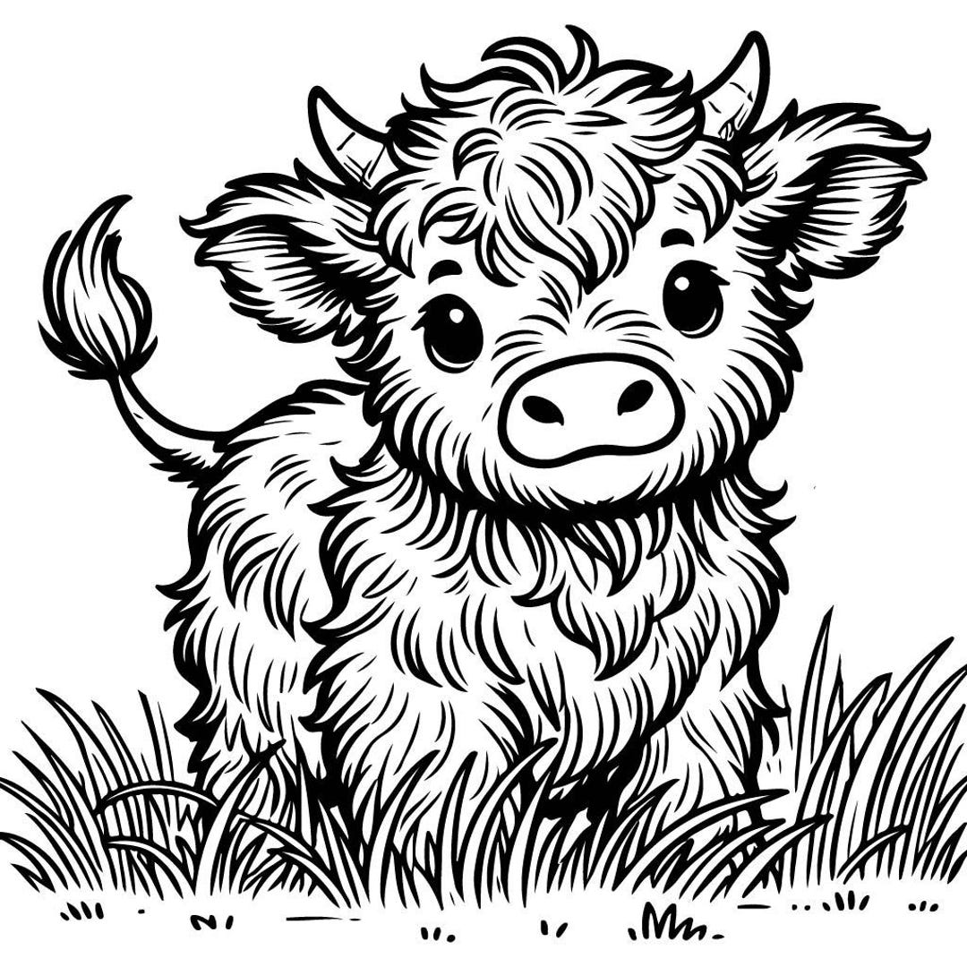 Baby Highland Cow and Grass SVG Vector File for Laser Cutting 3 - Etsy