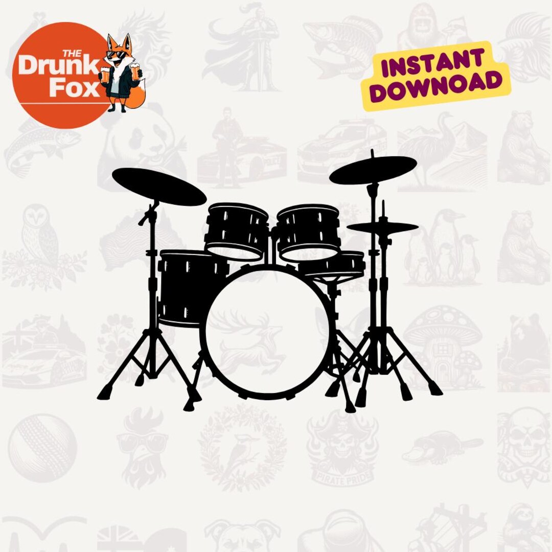 Classic Drum Kit Silhouette SVG - Full Drums and Cymbals Clipart - Etsy