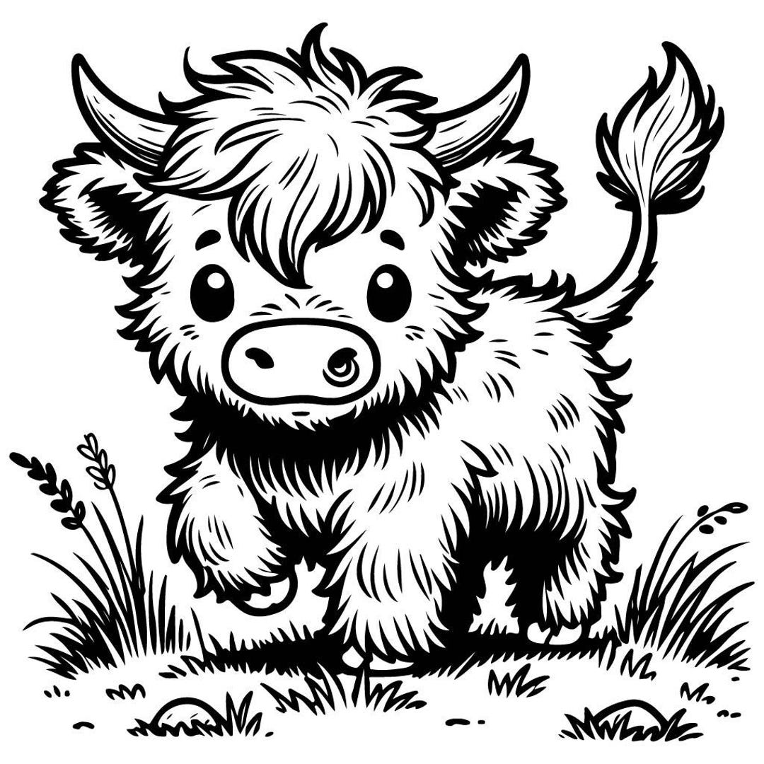 Baby Highland Cow and Grass SVG Vector File for Laser Cutting 4 - Etsy
