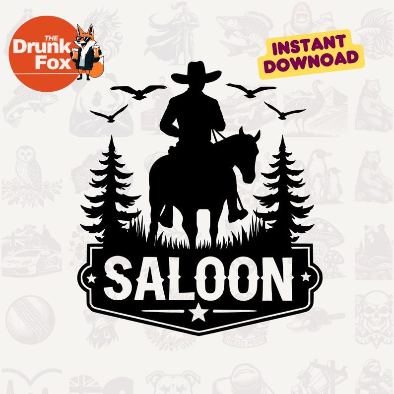 Vintage Cowboy Saloon Sign SVG – Rustic Wild West Clipart for Laser ...