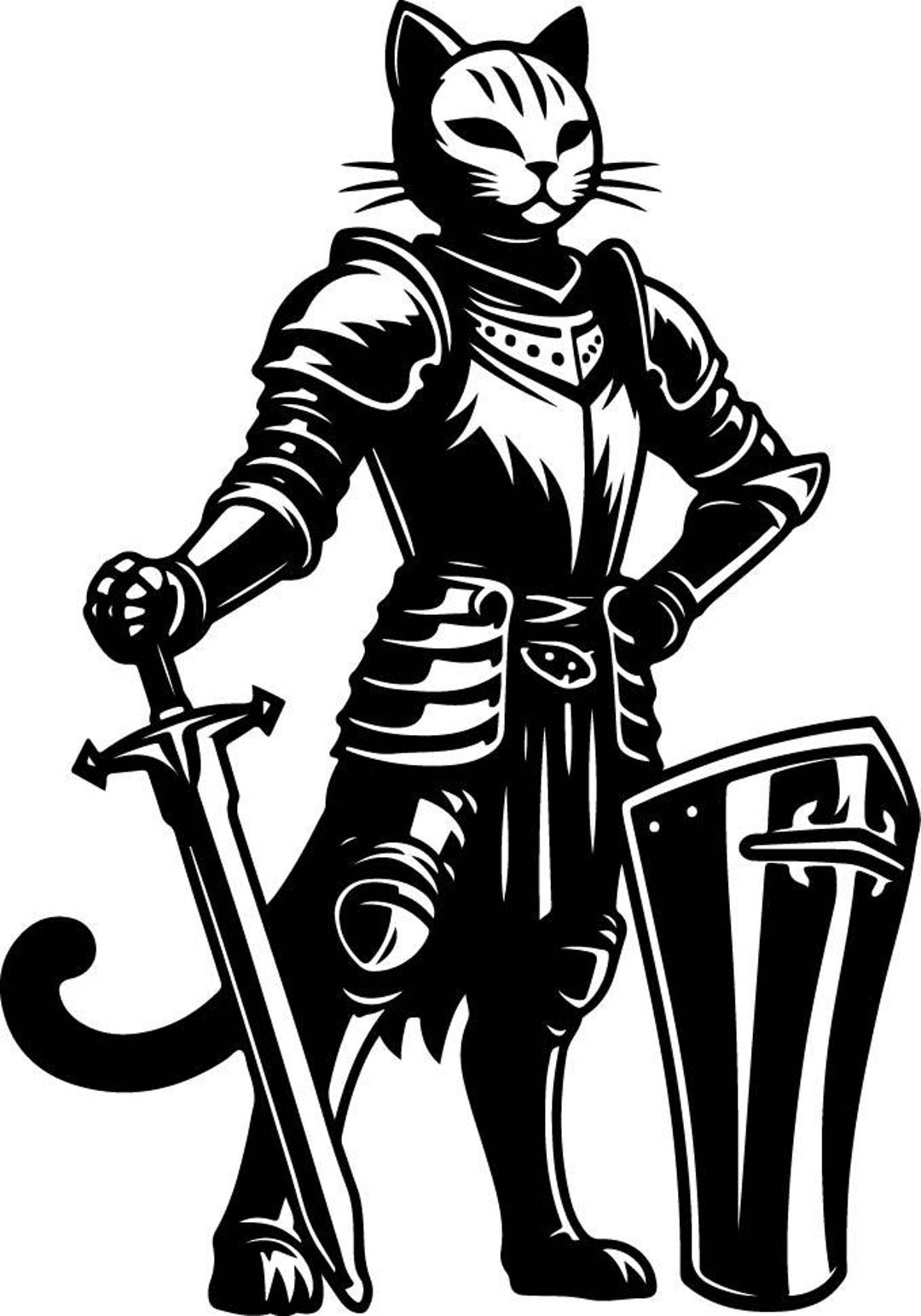 Feline Knight Sentinel SVG 3 | Black & White Vector File for Laser ...