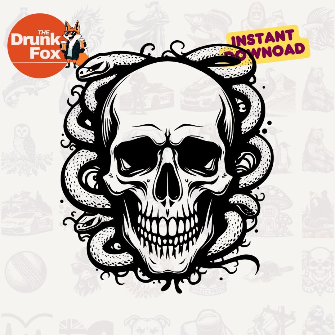 Skull Surrounded by Snakes SVG | Venomous Skull Clipart for Dark Gothic ...