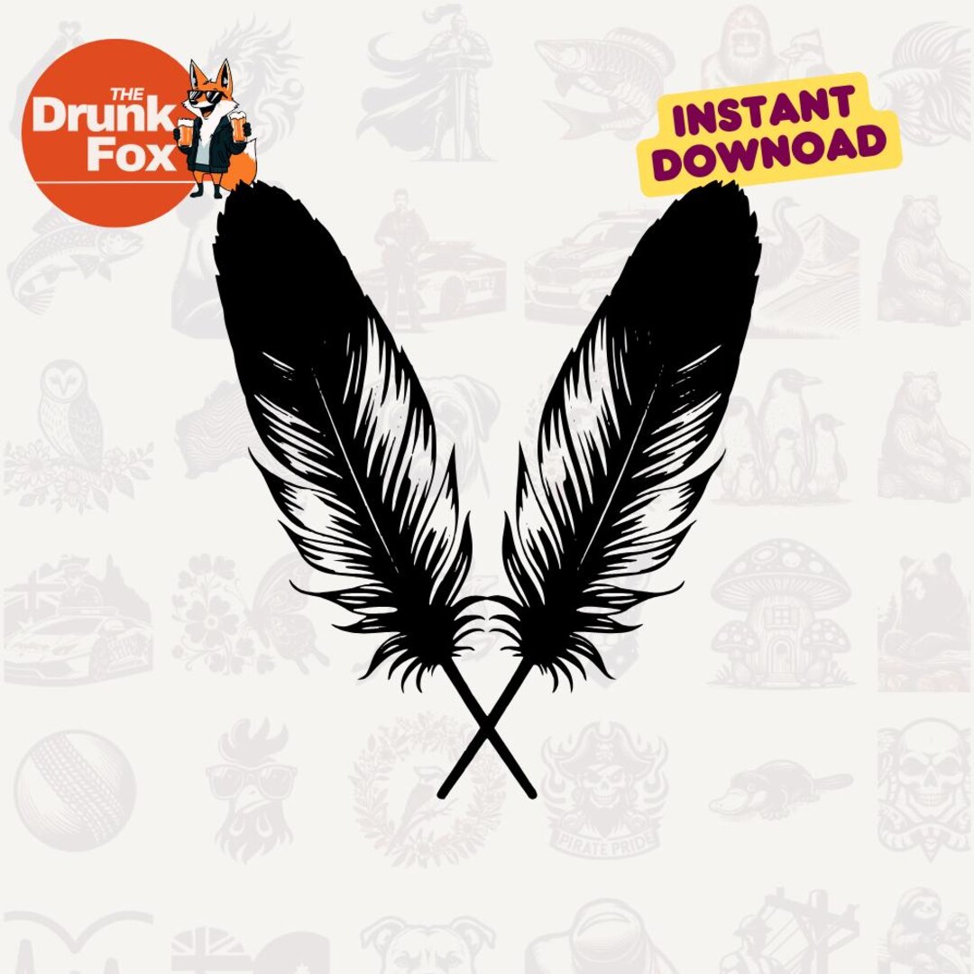 Crossed Quills Crest SVG - Feather Badge Silhouette Clipart - Etsy