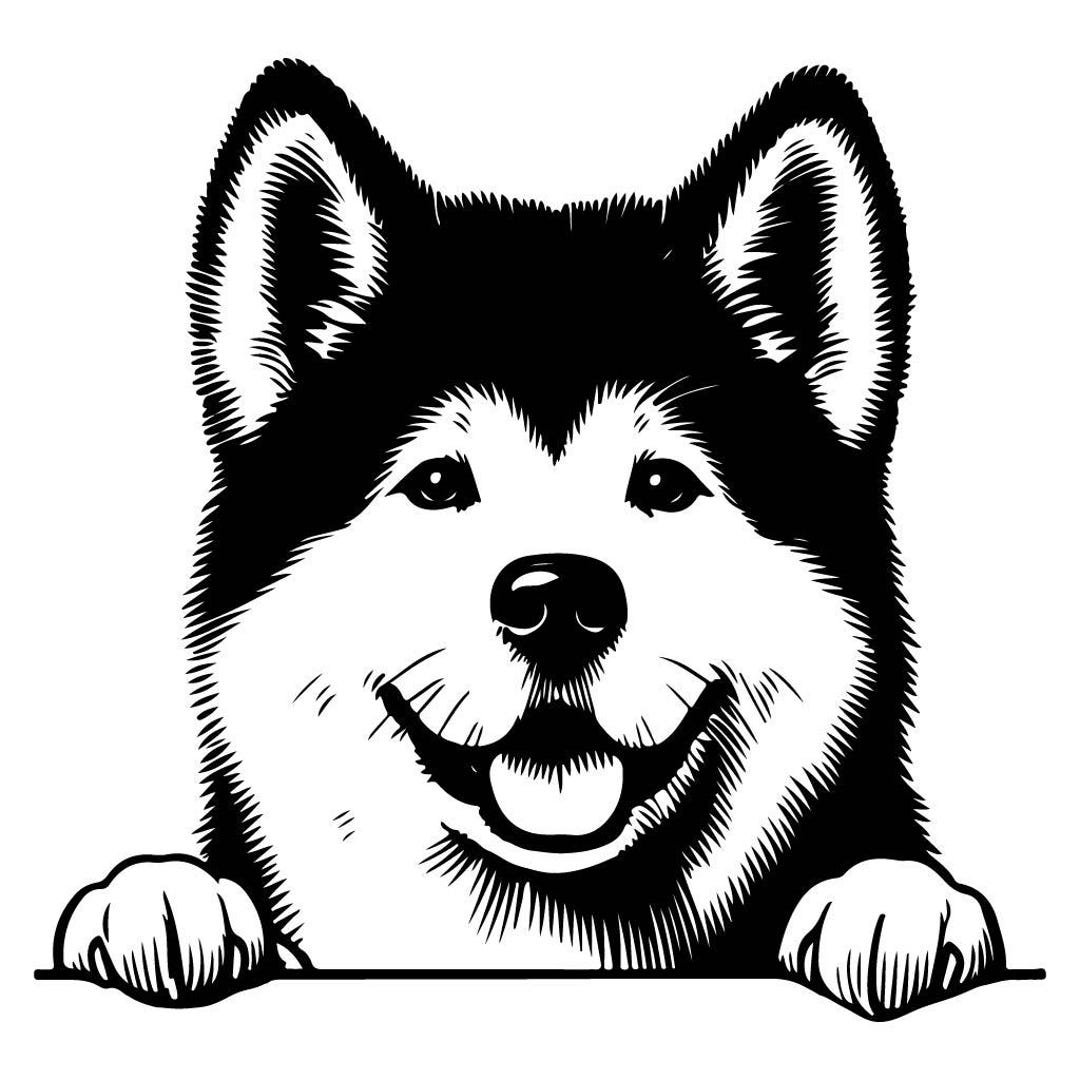 Peeking Akita SVG Black and White SVG Vector File for Laser Cutting 2 ...